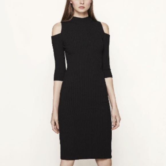 Maje | Dresses | Maje Black Ribbed Knit Cold Open Shoulder Stretch ...